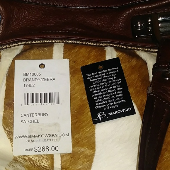 b. makowsky | Bags | B Makowsky Canterbury Brandyzebra Print Satchel ...